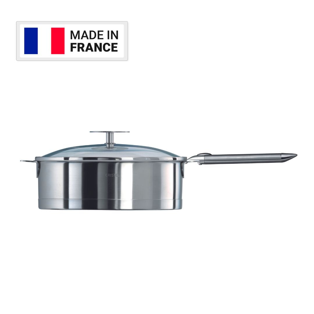 CRISTEL 24cm Stainless Steel Sauté Pan | Glass Lid + Detachable Handle